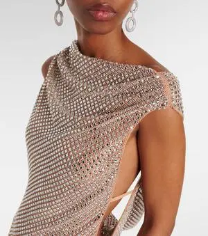 SELF-PORTRAIT Rhinestone Draped Open-back Maxi Dress