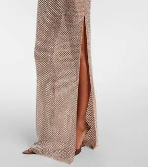 SELF-PORTRAIT Rhinestone Draped Open-back Maxi Dress