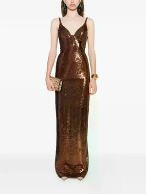SILK LOVE & LACE Anais Sequined Sweetheart Neck Maxi Dress - Brown