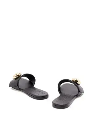 Loewe Logo-embossed Button-detail Flat Sandals - Black
