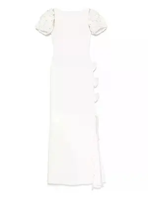 SILK LOVE & LACE Rosa Dress With Ruffled Sleeves And Appliqué Detail - White