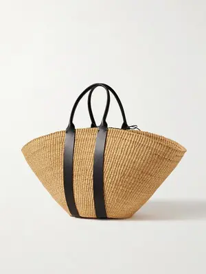 Muuñ Sophie Maxi Leather-trimmed Woven Straw Tote - Brown