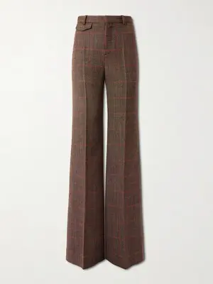 Chloé Checked Wool Flared Trousers - Brown