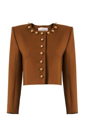 Carolina Herrera Cropped Embellished Jacket - Brown