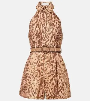 Zimmermann Tan Leopard Linen Jumpsuit - Multicoloured