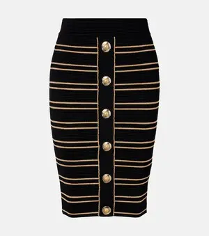 Balmain Ribbed-knit Striped Midi Skirt