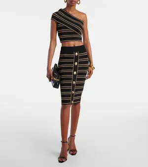 Balmain Ribbed-knit Striped Midi Skirt