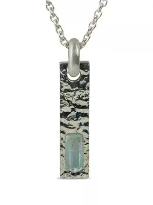 PARTS OF FOUR Hammered Rectangular Pendant Aquamarine Necklace - Silver