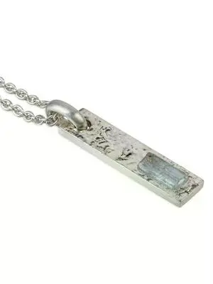 PARTS OF FOUR Hammered Rectangular Pendant Aquamarine Necklace