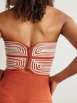 ANDRES OTALORA Baia Embroidered Linen Bustier Top