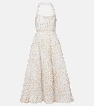 Rebecca Vallance Irena Embroidered Halterneck Midi Dress - White