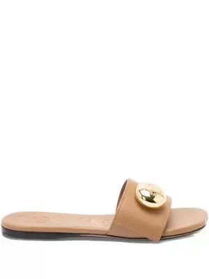 Loewe LOEWE Pebble Leather Sandals With Gold-Tone Button Embellishment Neutrals