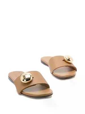 Loewe Pebble Leather Sandals With Gold-tone Button Embellishment - Neutrals