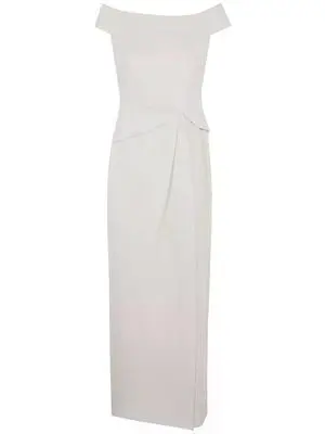 Ralph Lauren Off-shoulder Crepe Gown With Square Neck - Neutrals