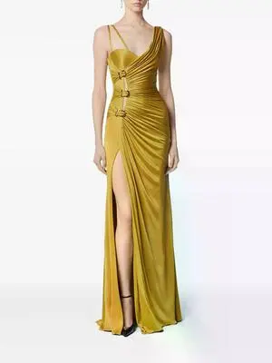 Versace Ruched Gown With Asymmetric Neckline