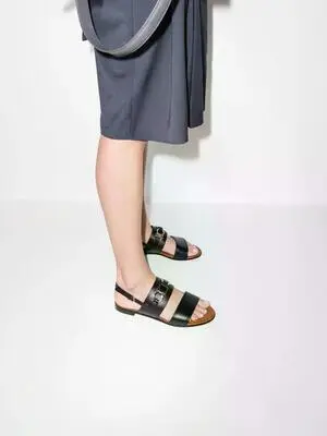FERRAGAMO Gancini Plaque Leather Sandals - Black