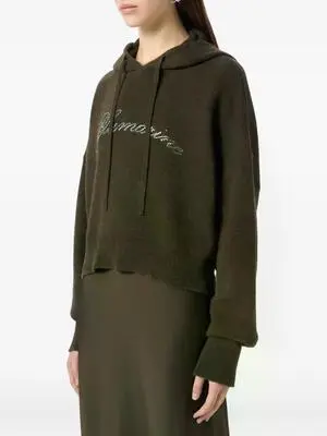 Blumarine Cropped Logo-embellished Hoodie - Green