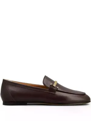 TOD'S Burgundy Leather Loafers With Gold-tone Logo Plaque - Red
