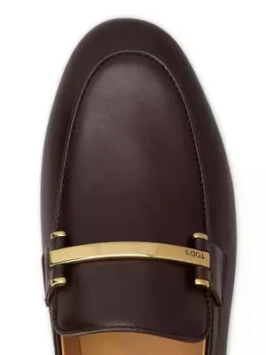 TOD'S Burgundy Leather Loafers With Gold-tone Logo Plaque - Red