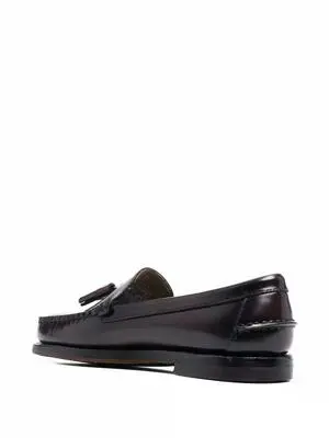 SEBAGO Burgundy Leather Tassel Detail Penny Loafers