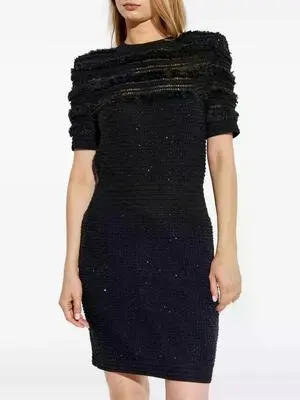 Balmain Textured Sequin Embellished Short Sleeve Dress