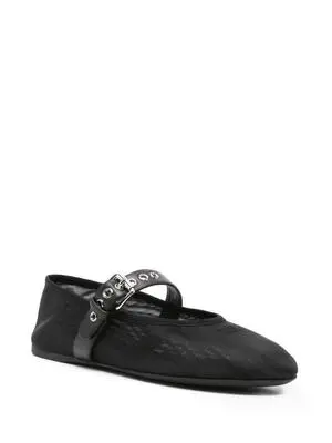 Miu Miu Mesh Ballet Flats With Buckle Strap - Black