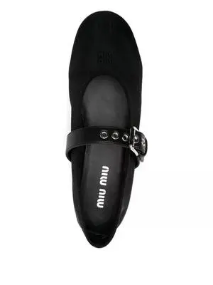 Miu Miu Mesh Ballet Flats With Buckle Strap - Black