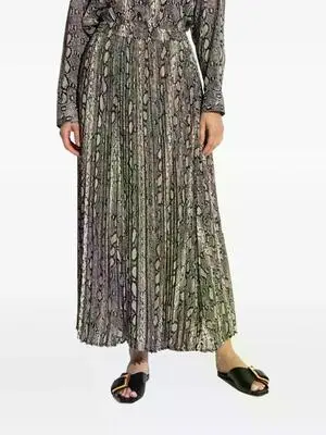 Michael Kors Pleated Snakeskin-print Midi Skirt - Grey