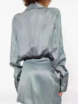 Attico Grey- Satin Wrap-front Mini Dress - Blue