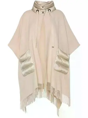 Herno Wool-cashmere Blend Cape With Fringed Edging - Neutrals