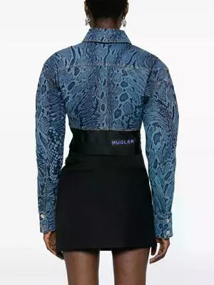 MUGLER Snake-print Panelled Denim Jacket