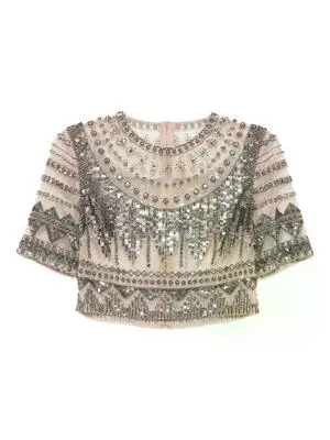 Elie Saab Embellished Tulle Crop Top - Neutrals
