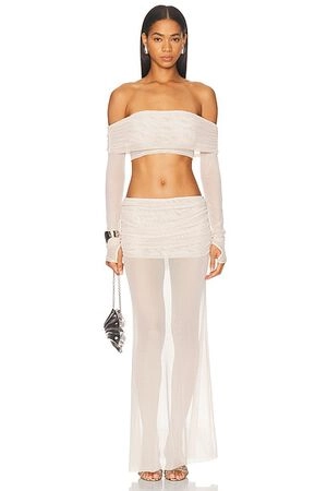 BANANHOT Lena Off-the-shoulder Mesh Shirt - Macadamia