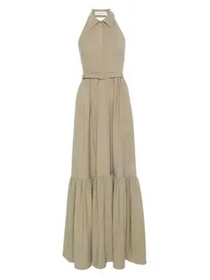 SELF-PORTRAIT Belted Halterneck A-line Dress - Neutrals