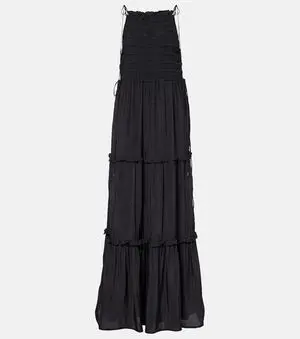 GANNI Smocked Tiered Maxi Dress - Black