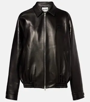 Miu Miu Logo Leather Bomber Jacket