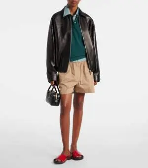 Miu Miu Logo Leather Bomber Jacket