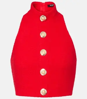 Balmain Halterneck Wool-blend Crepe Top - Red