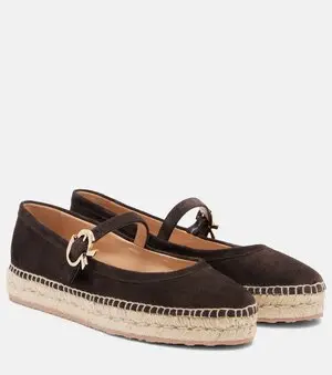 GIANVITO ROSSI Elda Suede Mary Jane Espadrille Flats - Brown