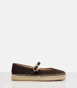 GIANVITO ROSSI Elda Suede Mary Jane Espadrille Flats - Brown