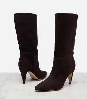 GIANVITO ROSSI Elise Suede Pointed Toe Boots - Brown