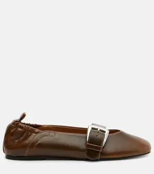 GANNI Butterfly Mary Jane Flats In Dark Olive - Brown