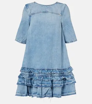 GANNI Ruffled Denim Mini Dress - Blue