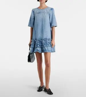 GANNI Ruffled Denim Mini Dress