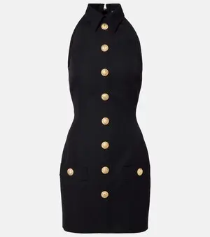 Balmain Halterneck Wool Grain De Poudre Minidress - Black