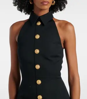 Balmain Halterneck Wool Grain De Poudre Minidress