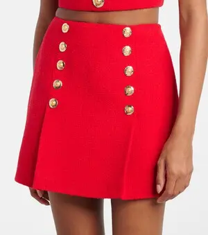 Balmain Pleated Wool-blend Miniskirt