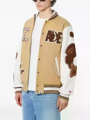A BATHING APE Appliqué Detail Varsity Jacket - Neutrals