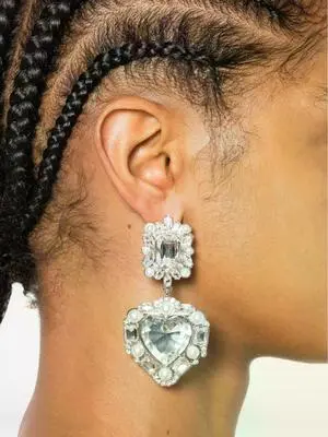 SELF-PORTRAIT Crystal And Pearl Embellished Heart Drop Earrings