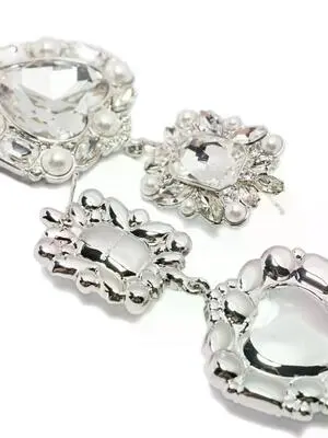SELF-PORTRAIT Crystal And Pearl Embellished Heart Drop Earrings